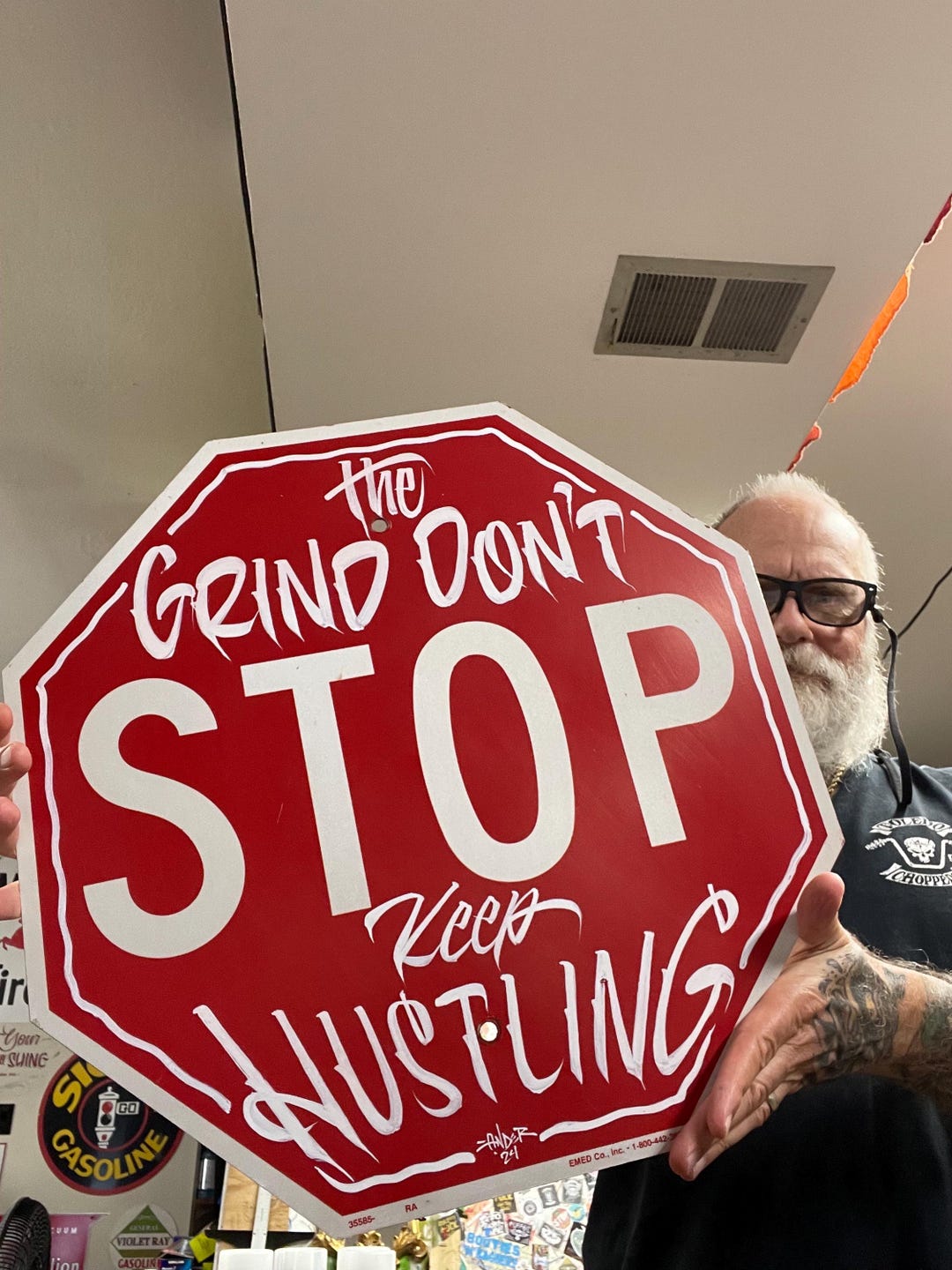 Hand Lettered Vintage Stop Sign grind Rustic Sign, Man Cave, Old Stop ...