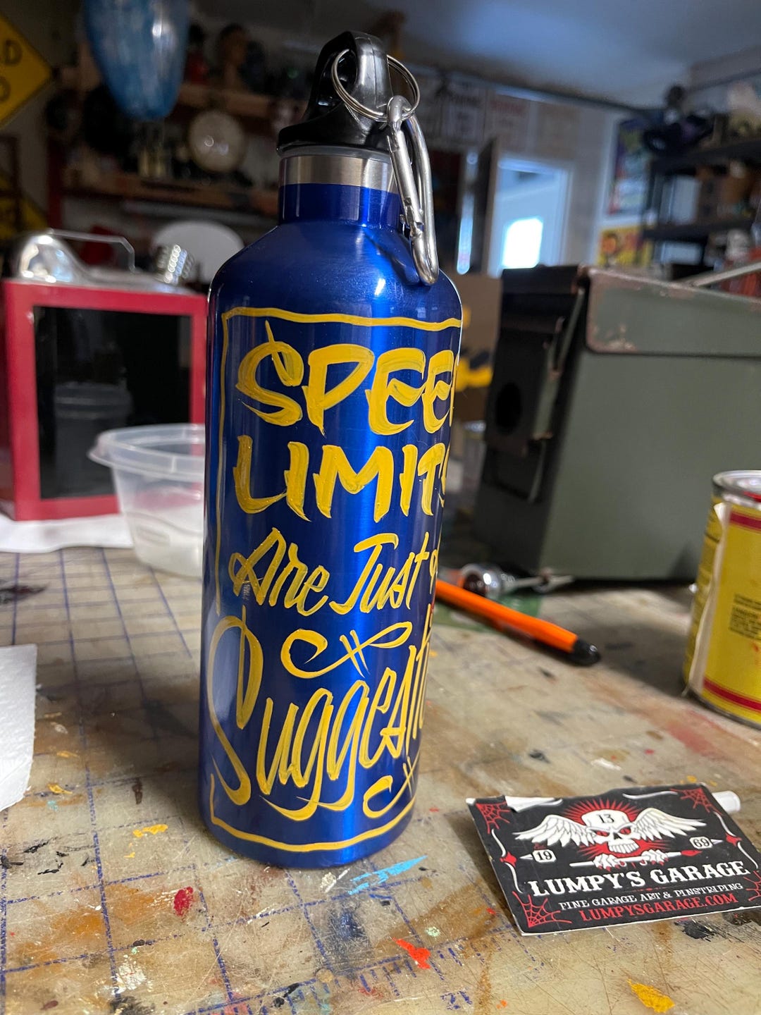 One of a Kind "speed Limits" Hand Painted Vintage NOS Water Bottle - Etsy