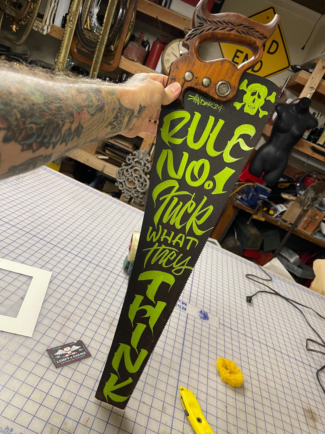 Hand Painted Garage Art rule No 1 on a Vintage Hand Saw - Etsy