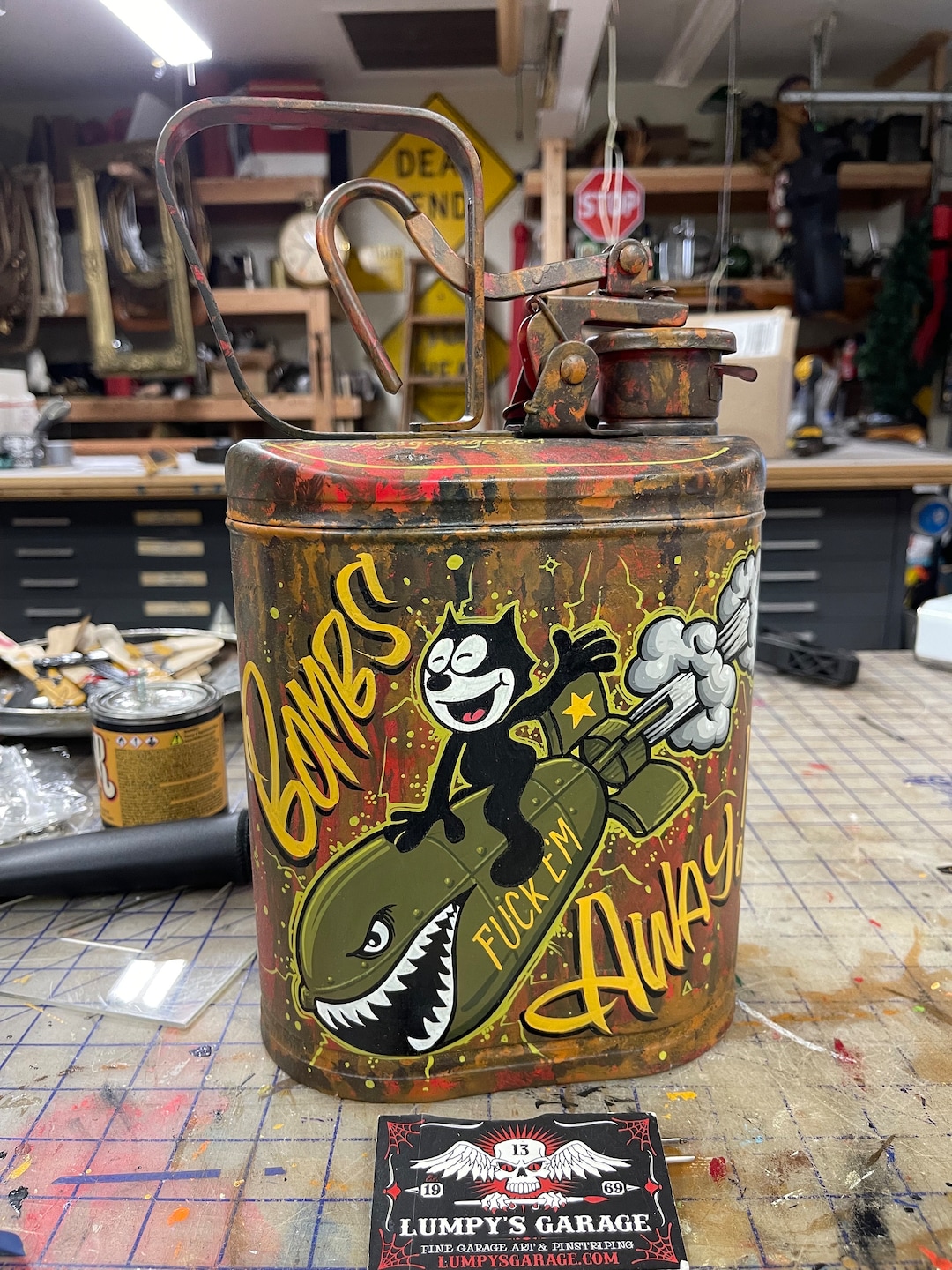 Hand Painted Garage Art bombs Away Vintage Fuel Can - Etsy
