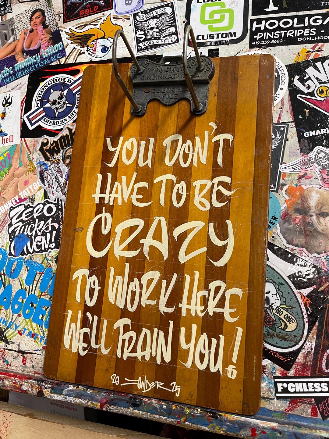 Hand Lettered Vintage Wooden Clip Board “crazy" Rustic Sign, Man Cave ...