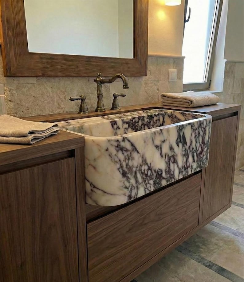 Custom Calacatta Viola Marble Wall Sink Handmade Natural Stone Basin ...