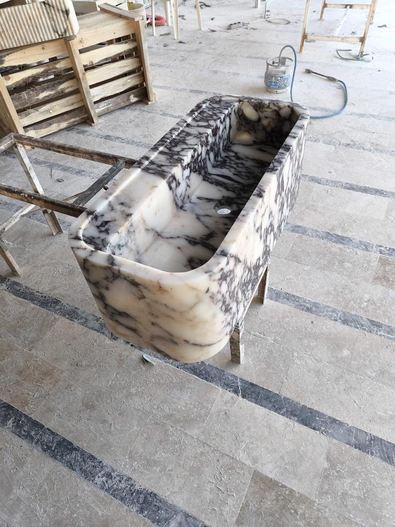 Custom Calacatta Viola Marble Wall Sink Handmade Natural Stone Basin ...