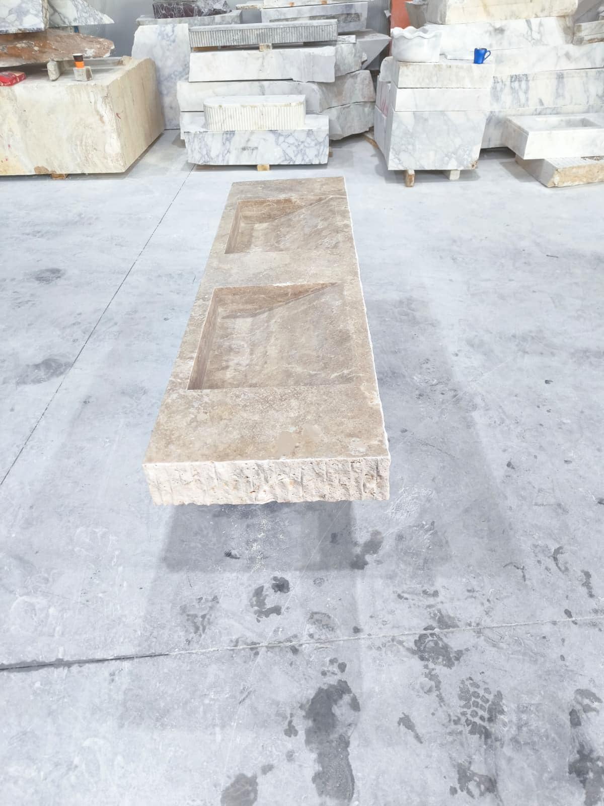 Travertine Double Bathroom Sink – Wall Mounted Custom Marble Vanity Top ...