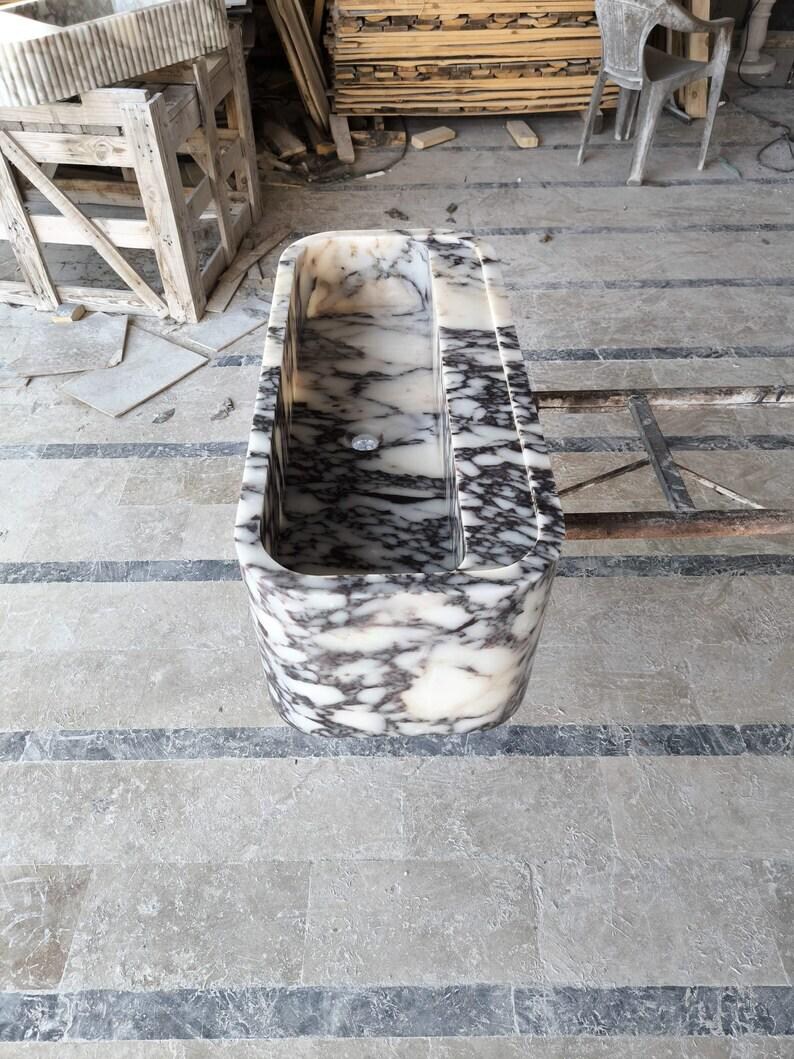 Custom Calacatta Viola Marble Wall Sink Handmade Natural Stone Basin ...