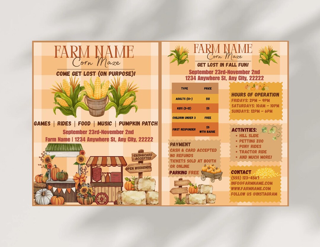 Editable Corn Maze Flyer Bundle | Customizable Corn Maze Flyer | Fall ...