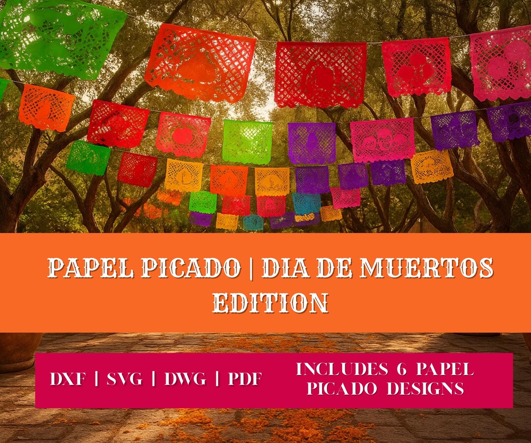 Papel Picado Banner Templates, Day of the Dead SVG Files (digital ...