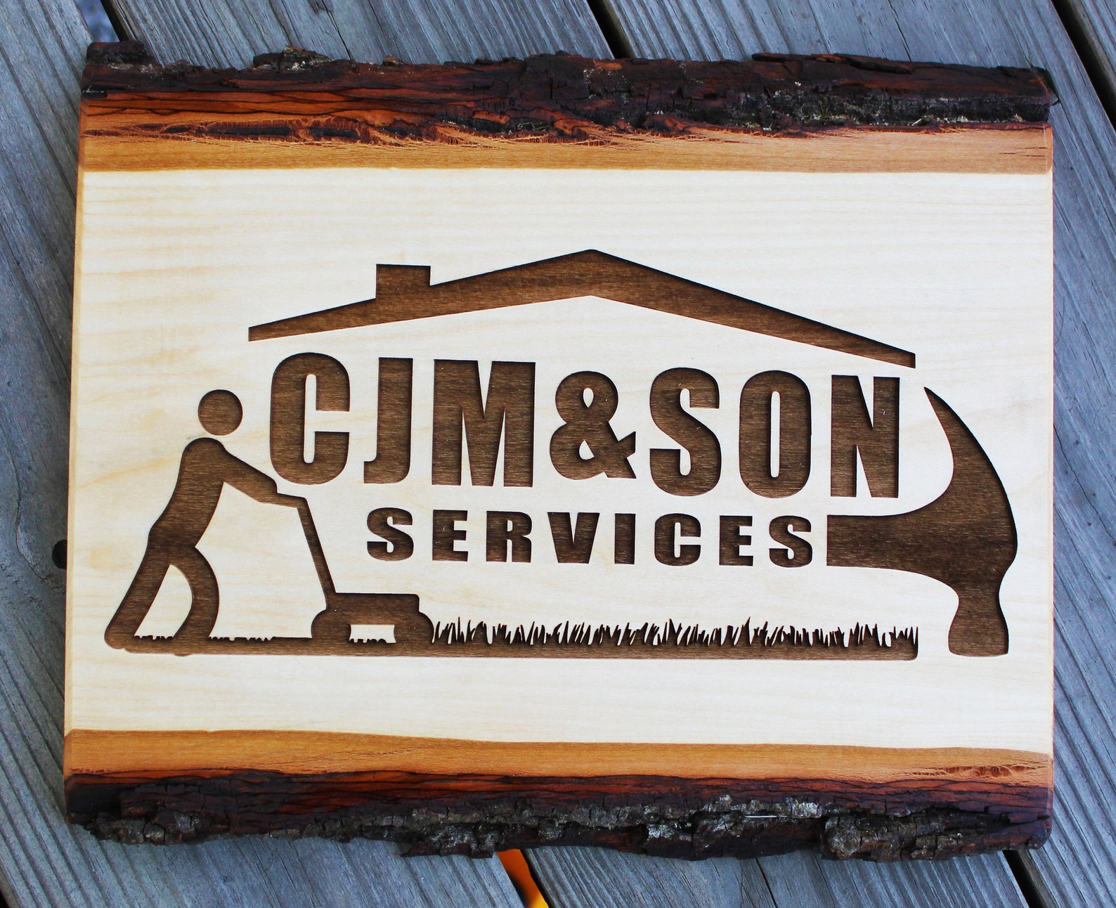 Business Sign Custom Engraved on Live Edge Wood Slab. - Etsy