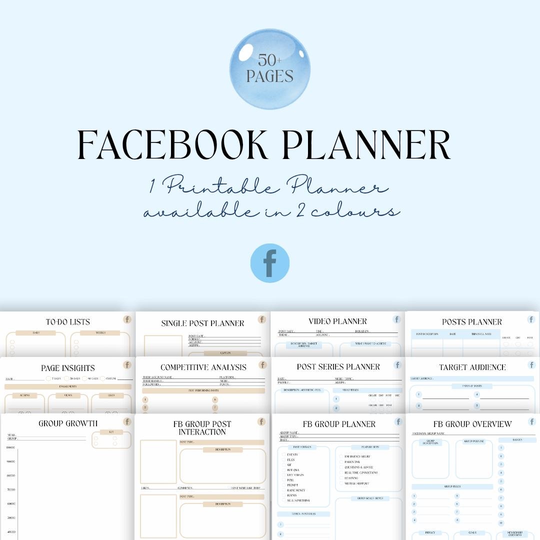 Facebook Planner: 50+ Printable Pages / Canva Templates (digital ...