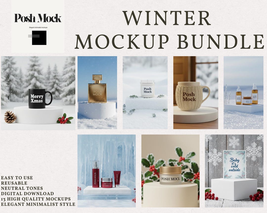 Winter Mockup Bundle, Png Images Snowy Backgrounds, White Christmas ...