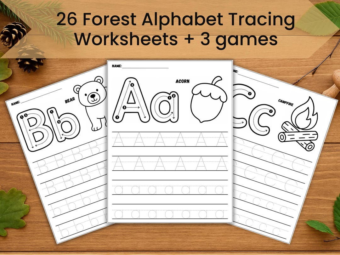 Forest Alphabet Tracing Worksheets + 3 Games (printable PDF) | Alphabet ...