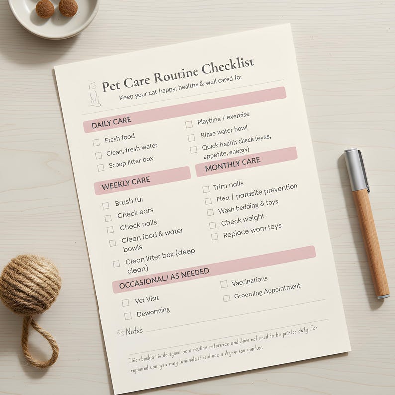 Printable Cat Care Routine Checklist, Cat Health Tracker for Daily ...