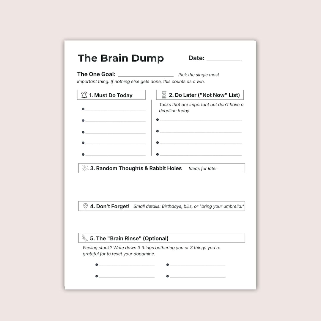 ADHD Brain Dump Printable | Executive Functioning Task List ...