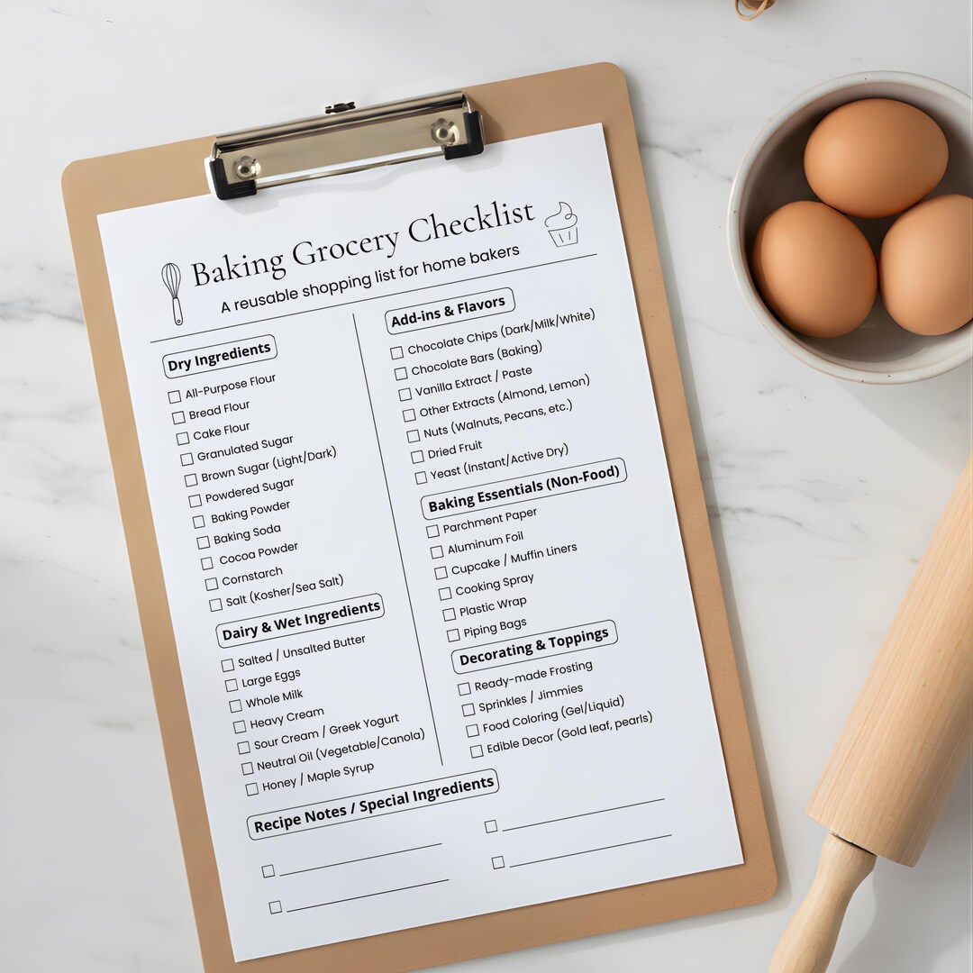 Printable Baking Grocery List for Home Bakers PDF | Editable Canva ...