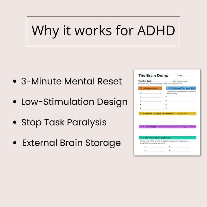 ADHD Brain Dump Printable | Executive Functioning Task List ...
