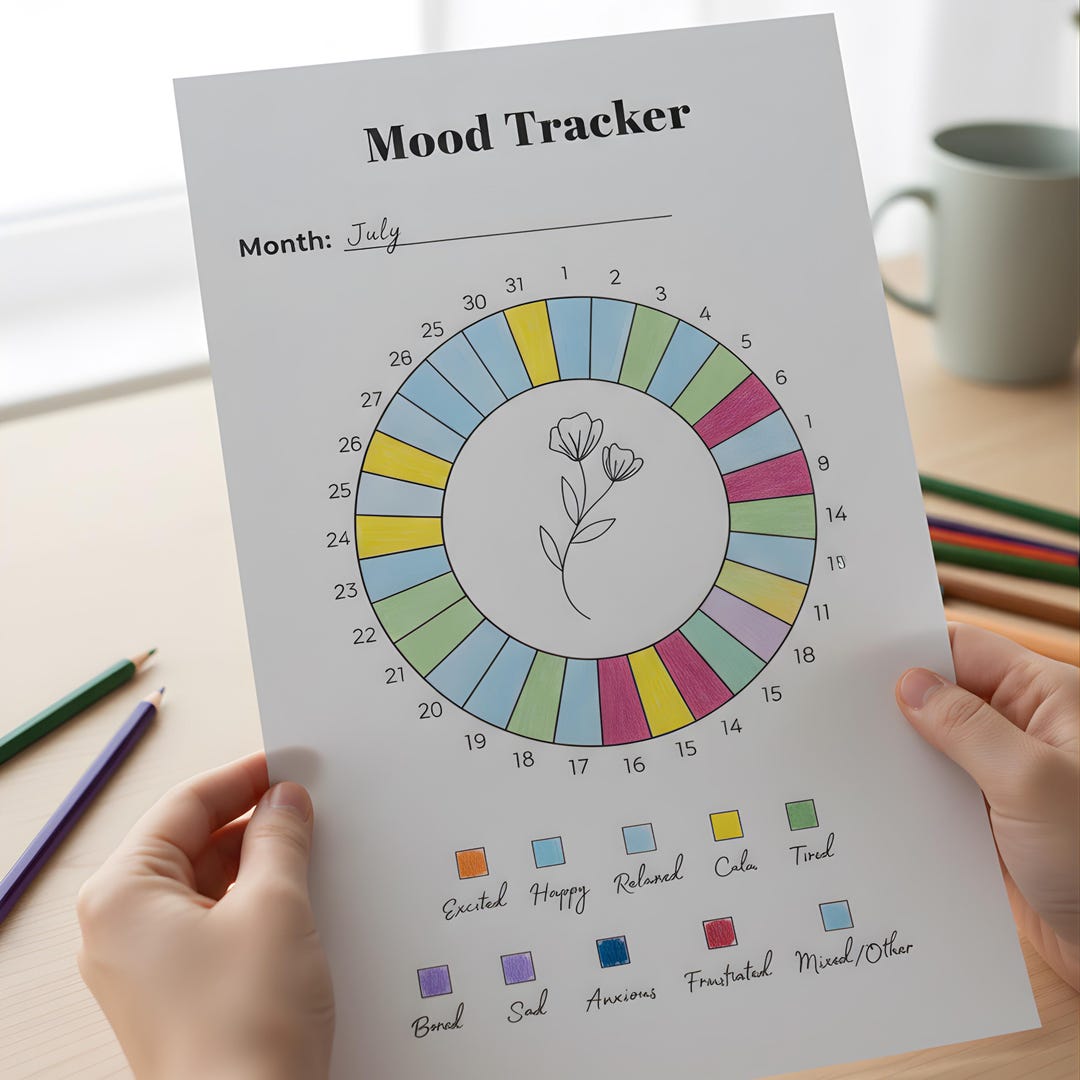 Printable Monthly Mood Tracker With Reflection Prompts, Journal Daily ...