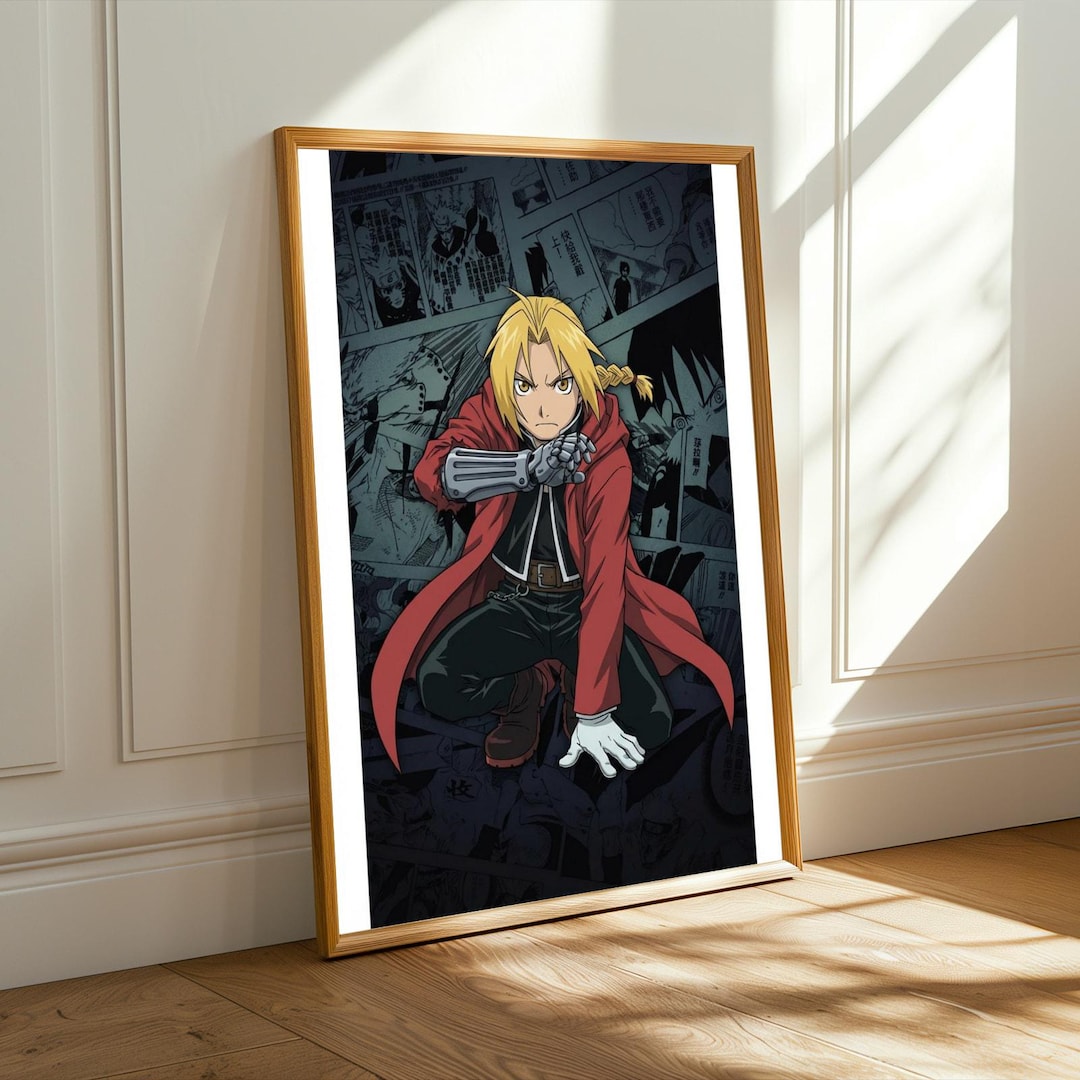 Edward Elric Art Print – Minimalist Anime Character, Red Coat, Silver ...