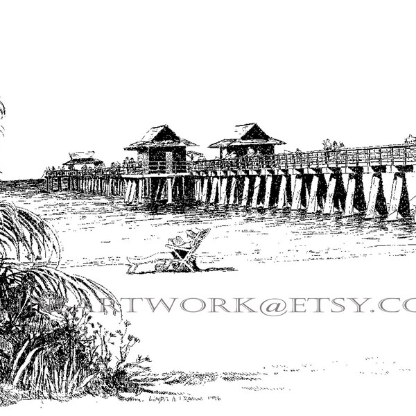 Naples Pier Drawing - Etsy