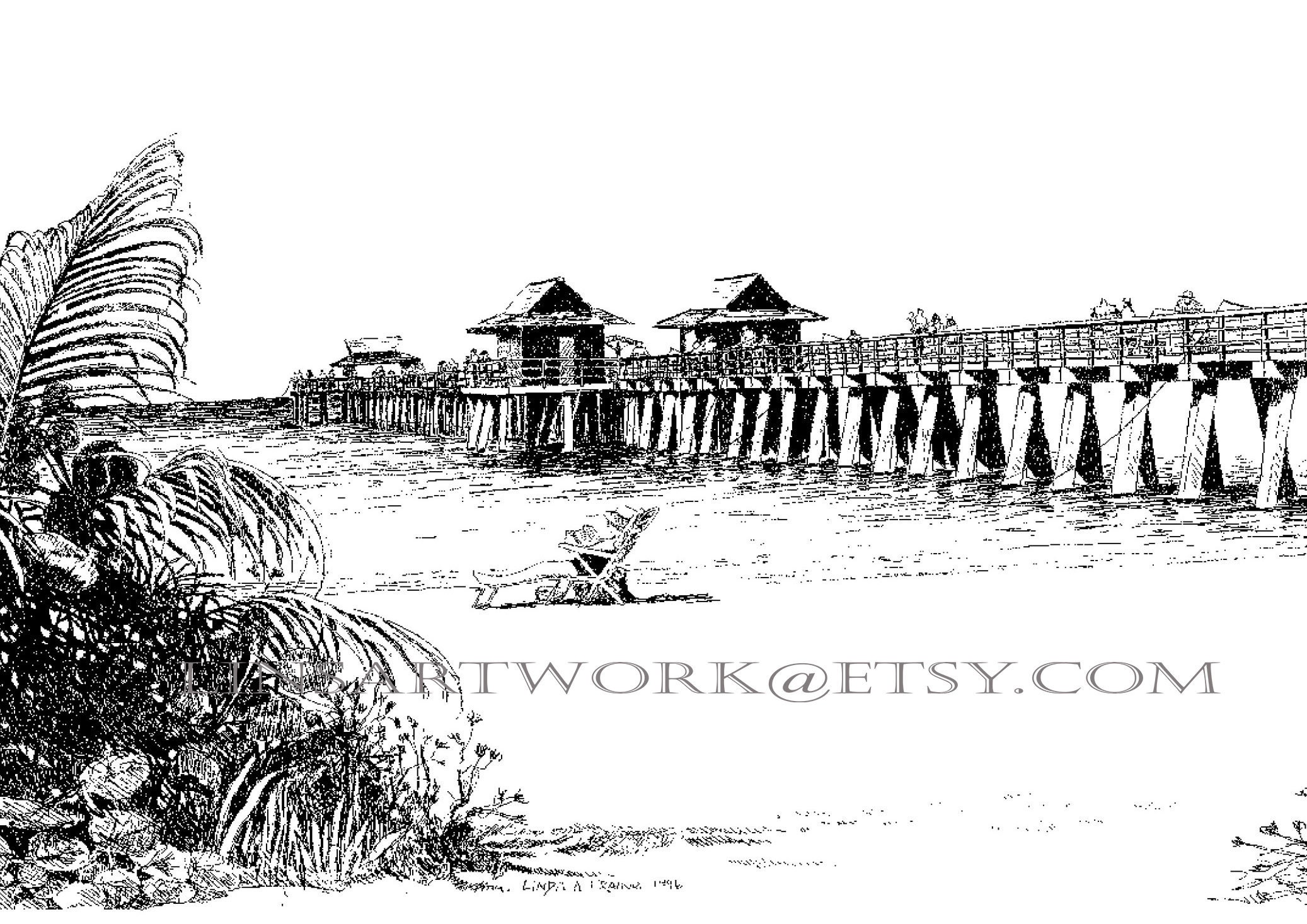 Downloadable Naples Pier Print,pen and Ink Drawing of Naples Pier ...
