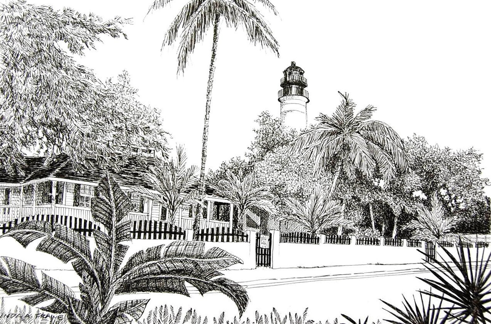 Key West Lighthouse Drawing, Downloadable Print, Pen and Ink Drawing ...