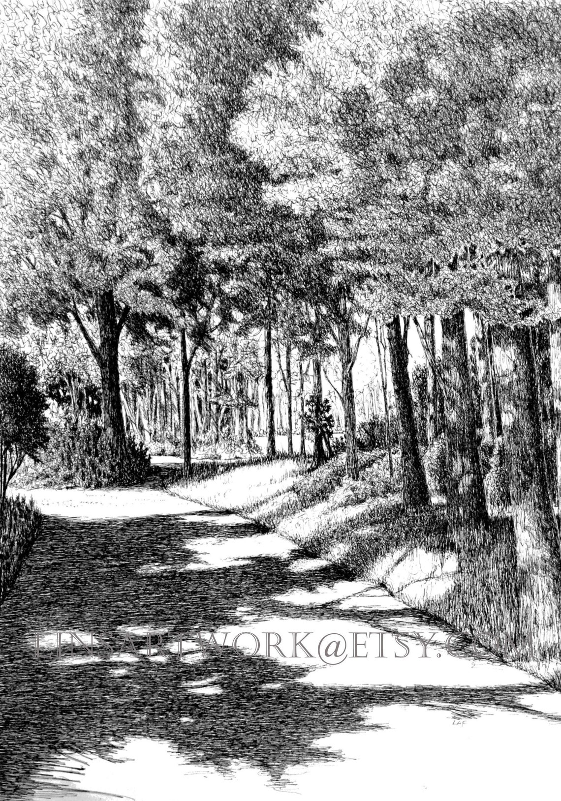 Downloadable Country Lane Print,pen and Ink Drawing of a Country Lane ...