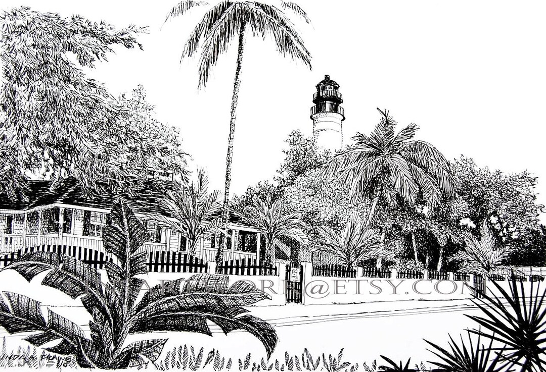 Key West Lighthouse Print, Pen and Ink Drawing, Downloadable. - Etsy