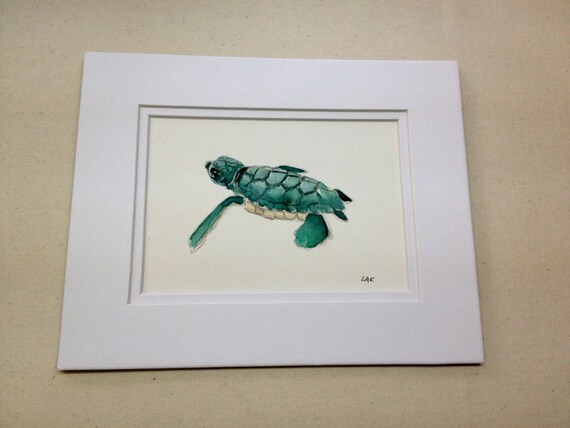 Baby Loggerhead Turtle Original Turtle Watercolor Sea - Etsy