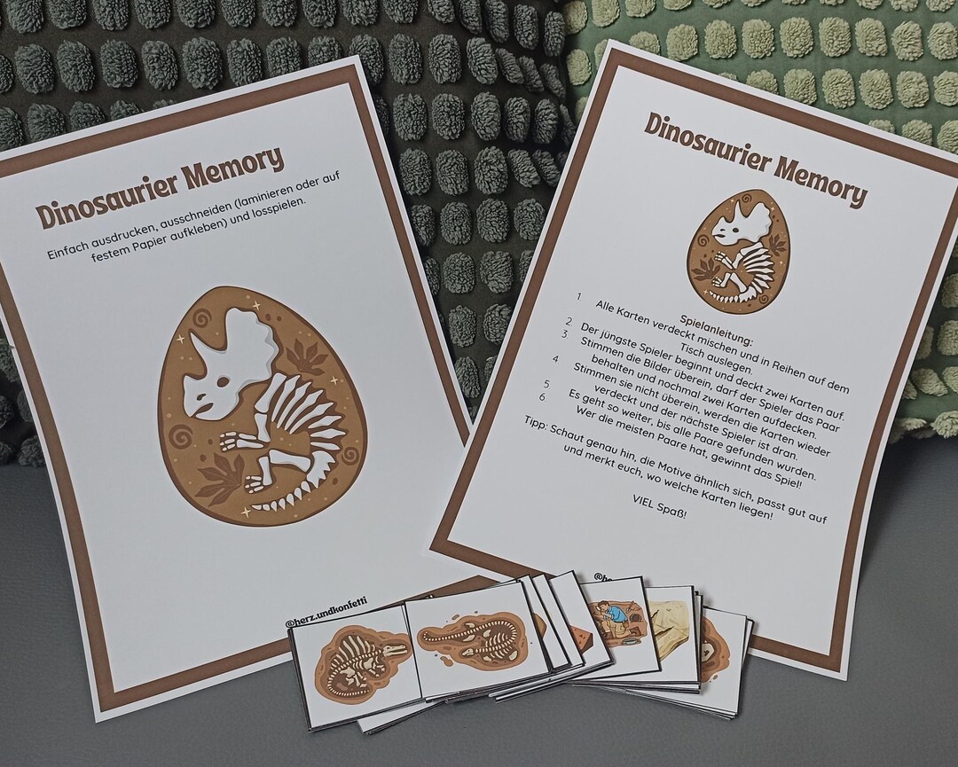Dinosaur Memory Fossils as a Printable PDF Learning Game for Children ...