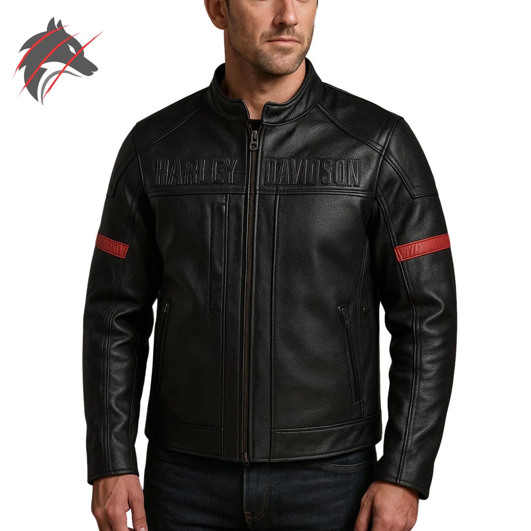 Harley Davidson Men’s Black Leather Motorcycle Jacket – Waterproof ...