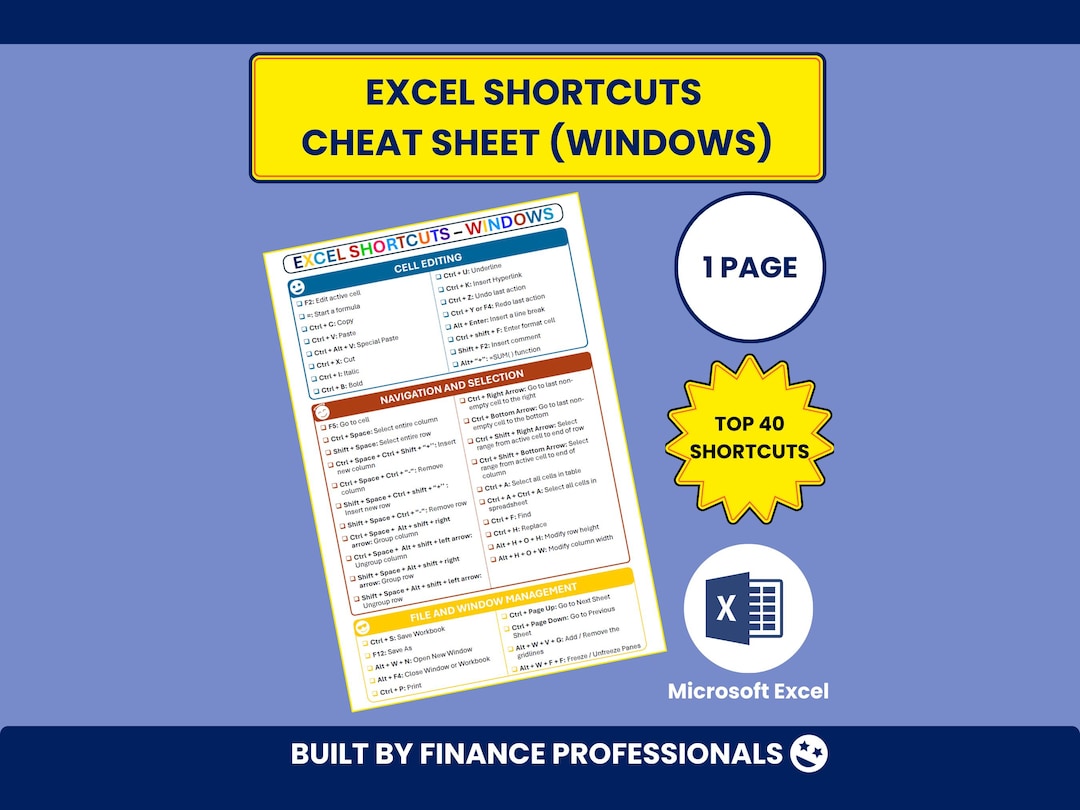 Printable Excel Shortcuts Cheat Sheet PDF Excel Shortcuts for Windows ...