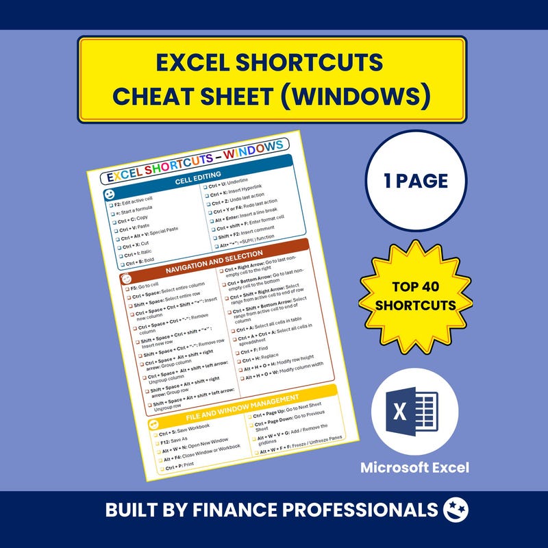 Office Excel Shortcut - Etsy