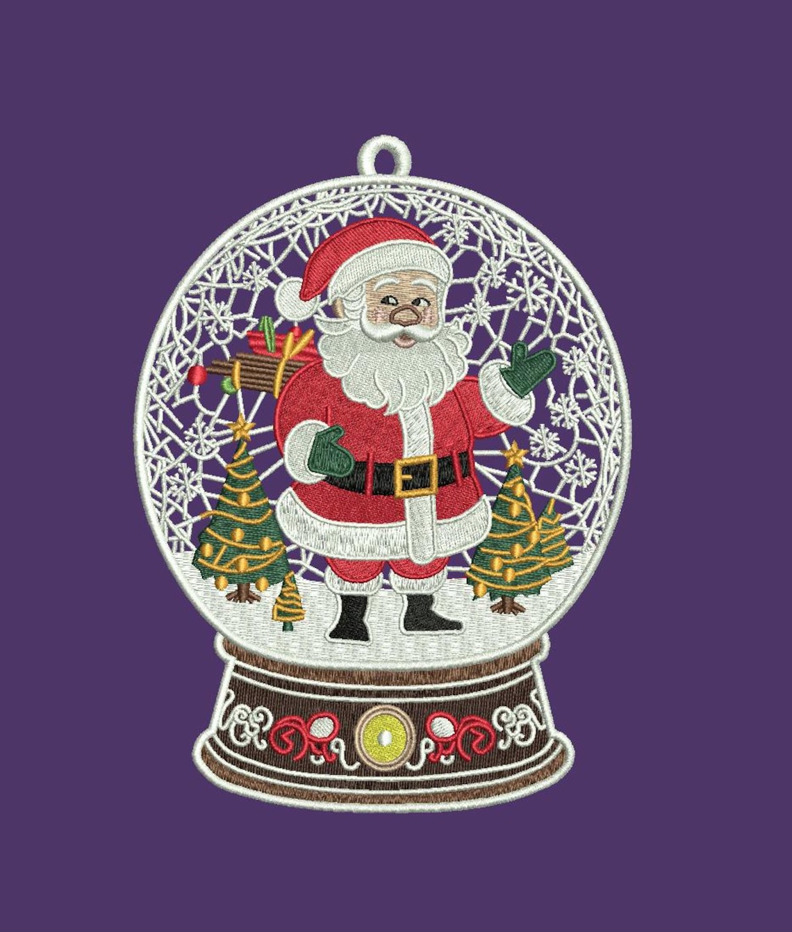 Santa Snow Globe Freestanding Lace Ornament | Christmas Embroidery ...