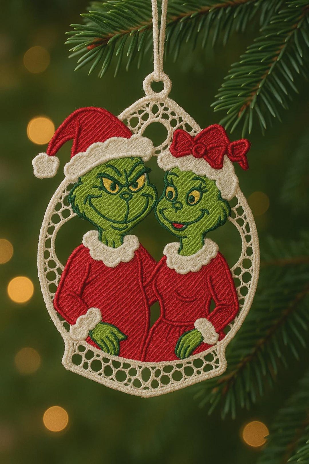 FSL Grinch Couple Ornament | Freestanding Lace Christmas Embroidery ...