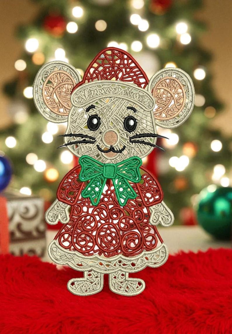 Lace Christmas Mouse Ornament: Embroidery Design (digital Download) - Etsy