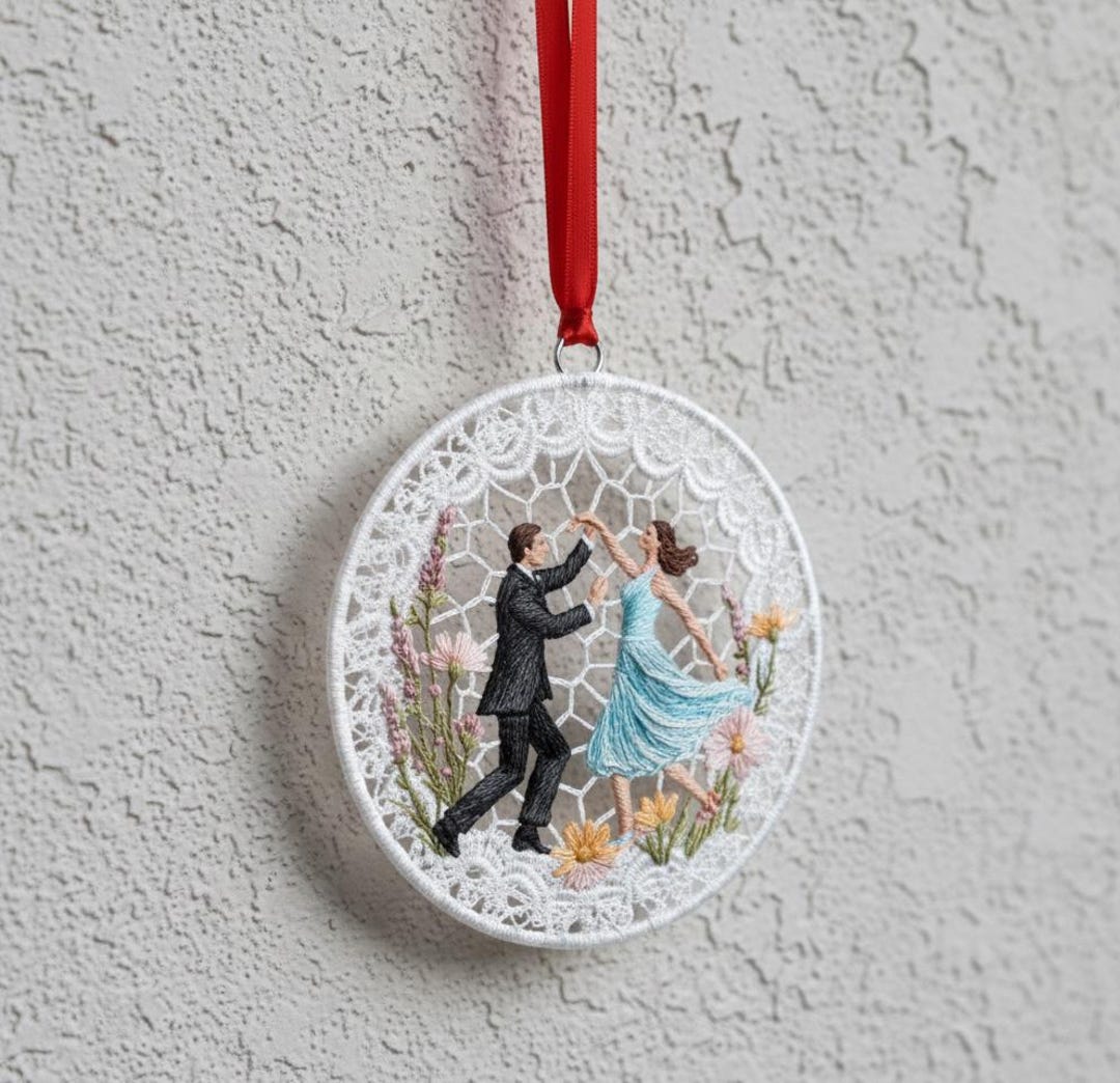 FSL Dancing Couple Lace Ornament | Wedding Embroidery Design - Etsy