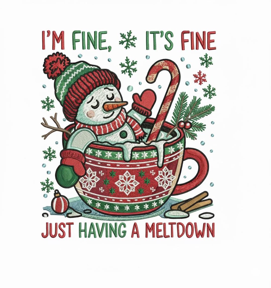Snowman Meltdown Mug Embroidery Design | Funny Winter Machine Pattern ...