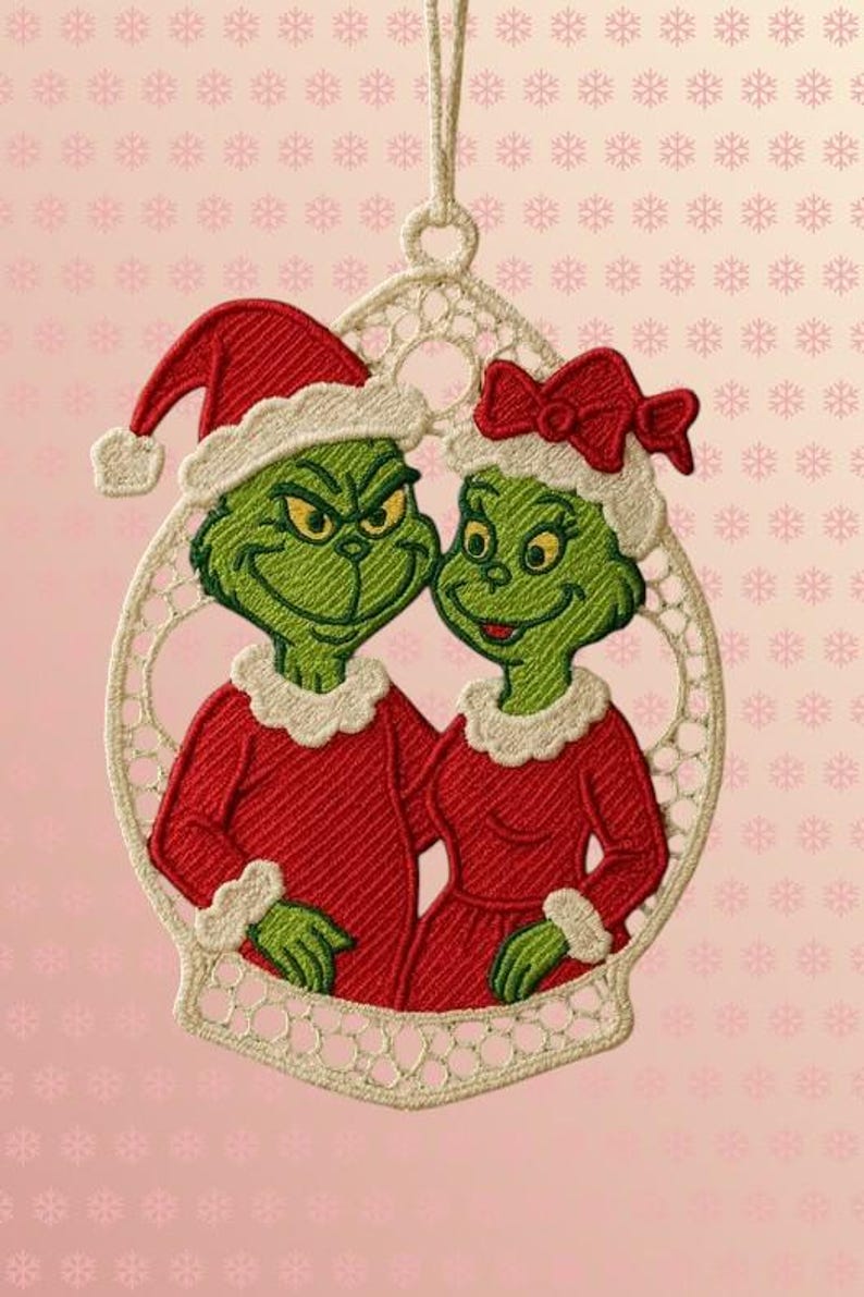FSL Grinch Couple Ornament | Freestanding Lace Christmas Embroidery ...