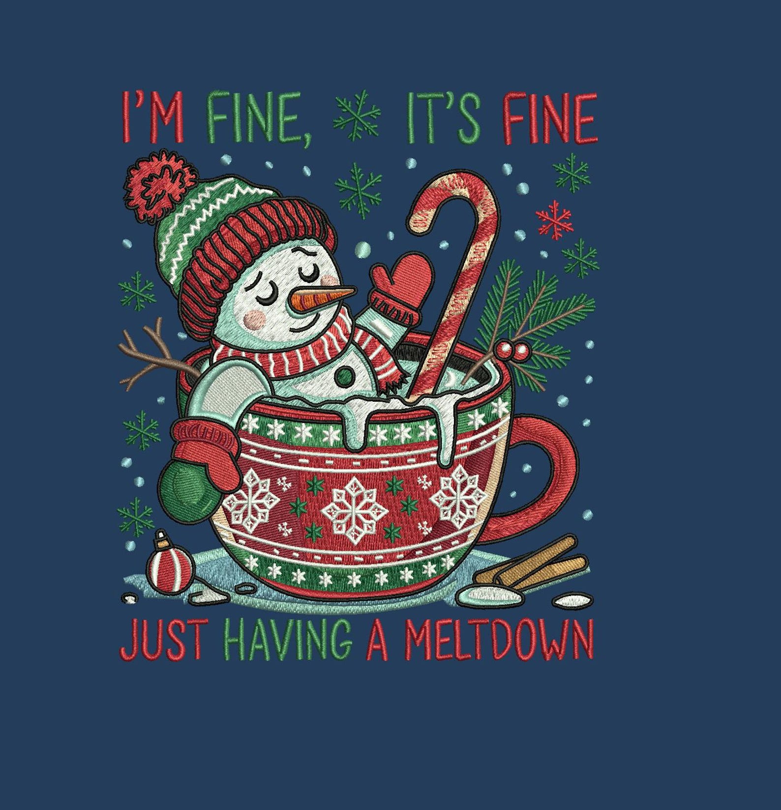 Snowman Meltdown Mug Embroidery Design | Funny Winter Machine Pattern ...