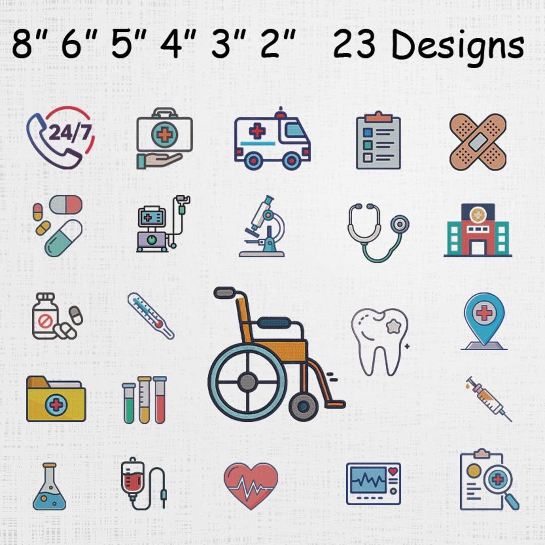 Medical Icons Embroidery Design Bundle - Nurse Doctor Machine ...