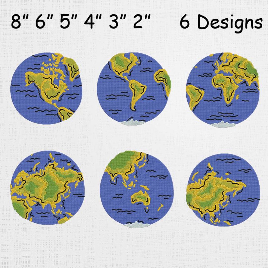 World Map Set Embroidery - Machine Embroidery - Instant Download - 6 ...