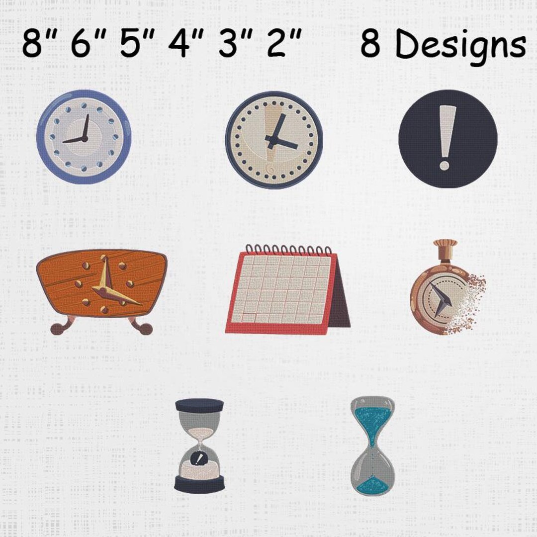 Time Clock Embroidery Designs Set - Wall Clock Pattern - Time & Watch ...