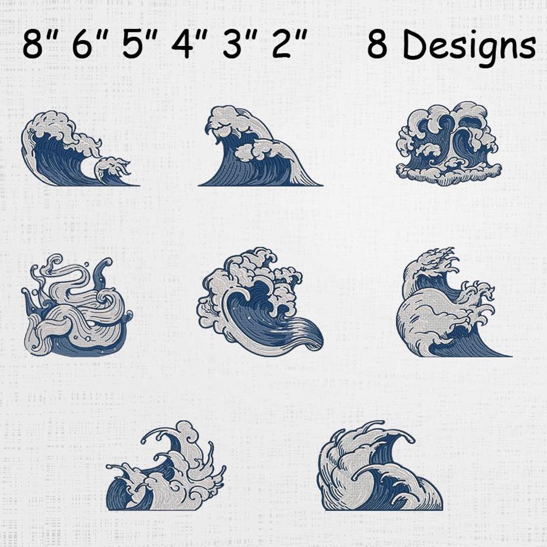 Water Wave Embroidery Set - Beach Wave Machine File - Sea Wave Pattern ...