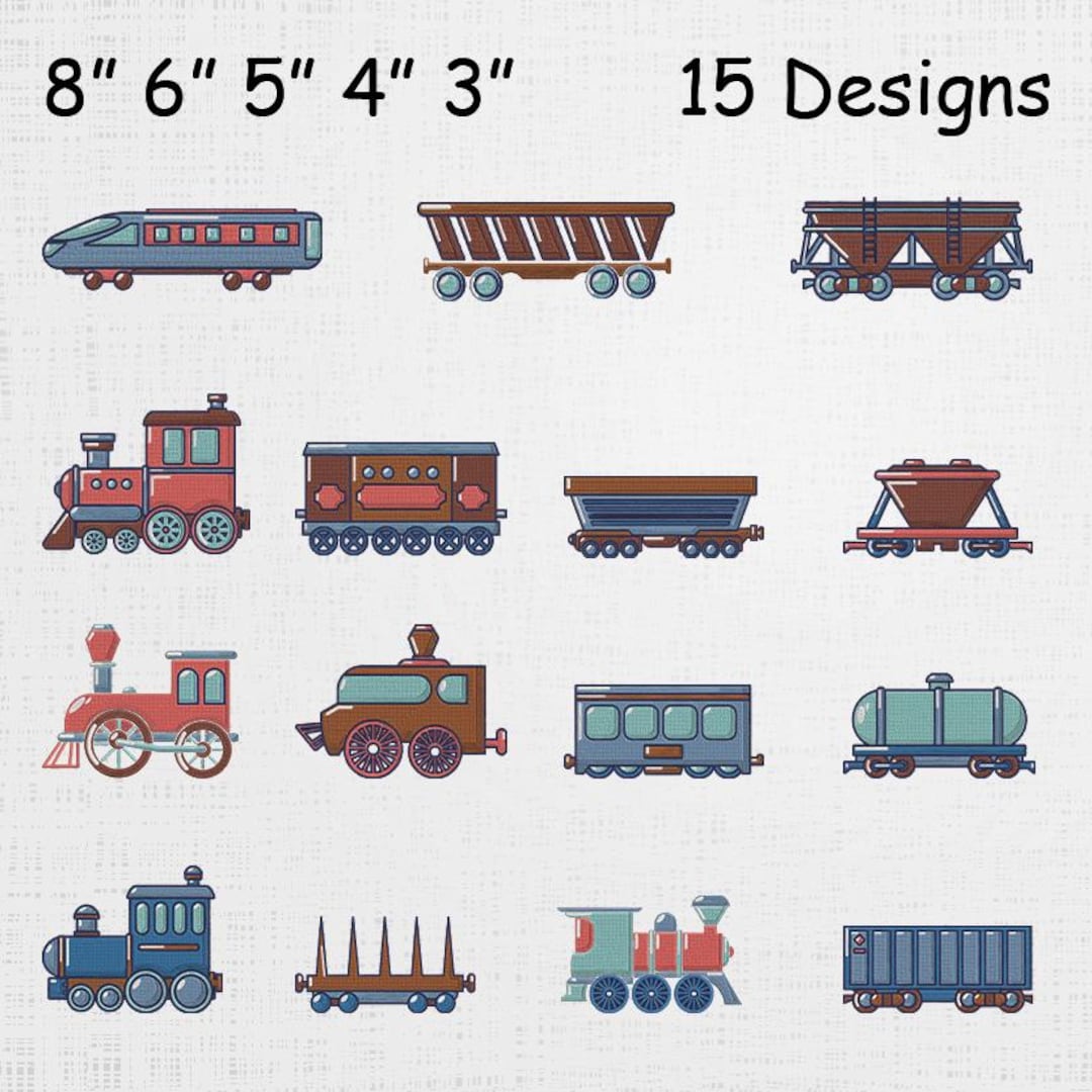 Train Embroidery Designs Bundle - Cartoon Railway Train Machine File ...