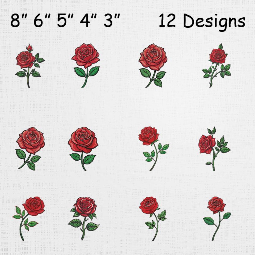Rose Flowers Embroidery Designs Set - Floral Embroidery - Red Rose ...