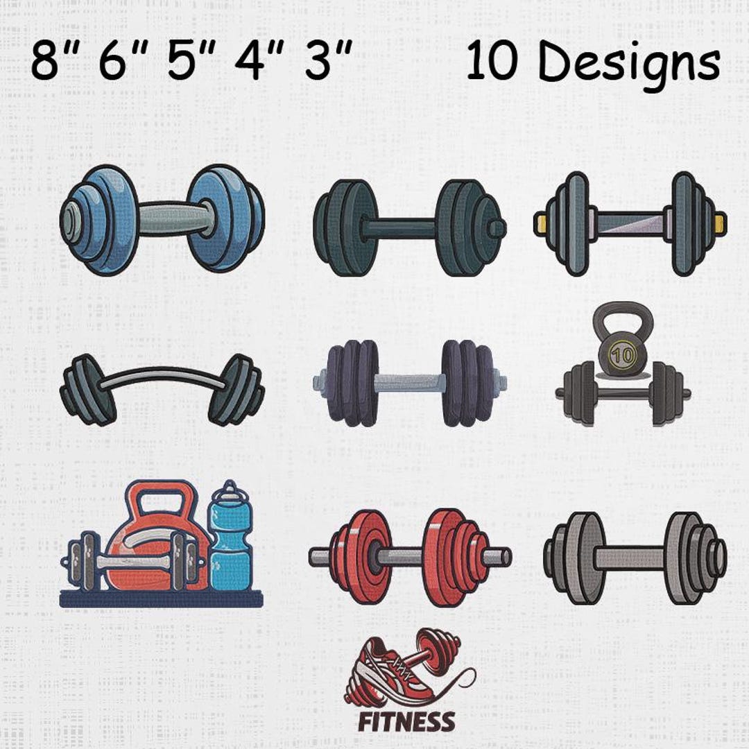 Gym Dumbbell Embroidery Set - Bodybuilding Dumbbell Machine File ...