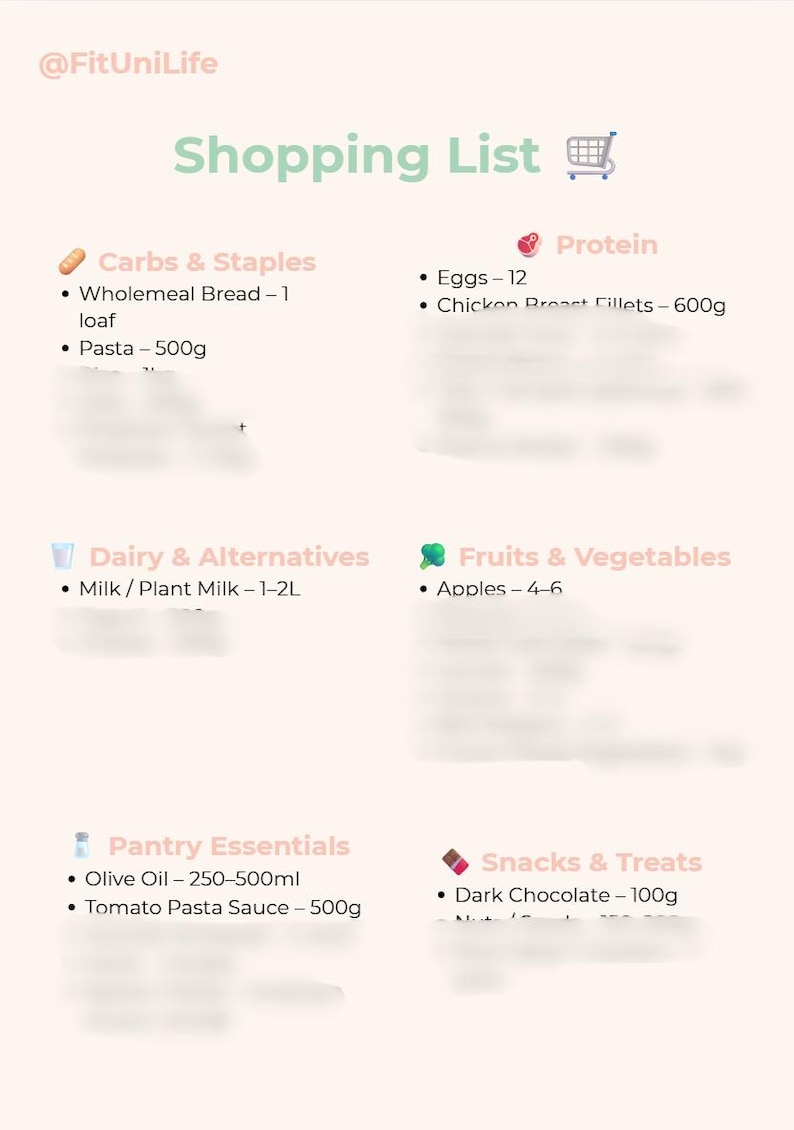 Student Grocery List and Budget Tracker: Printable Food Planner ...