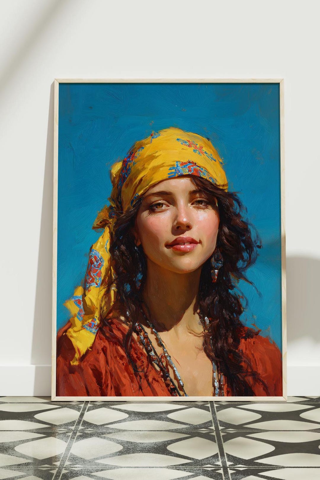 Woman Portrait | Beauty Middle Eastern Boho Wall Art | Oil Painting ...