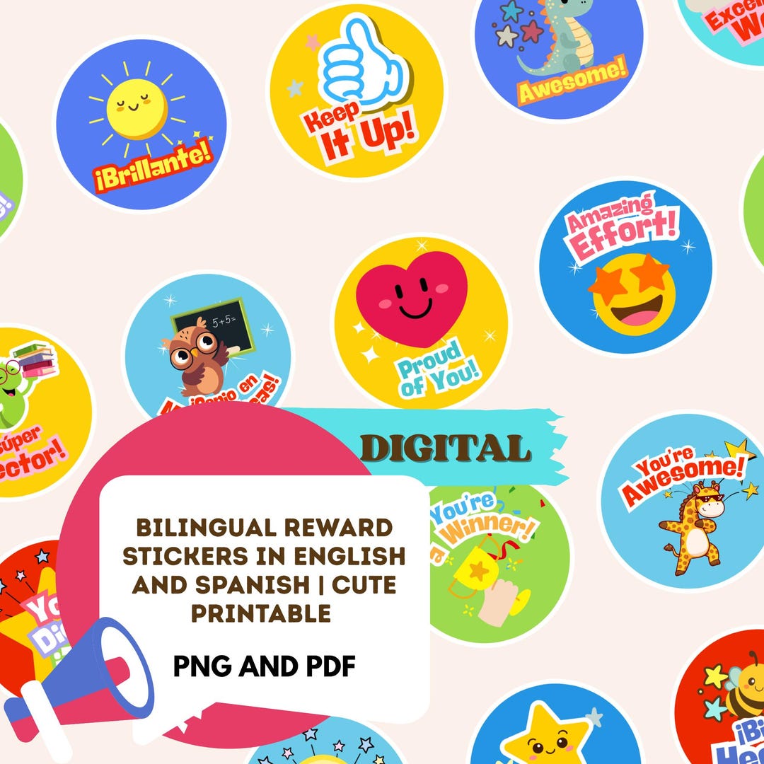 Bilingual Reward Stickers: English & Spanish, Teacher Printable (PNG ...