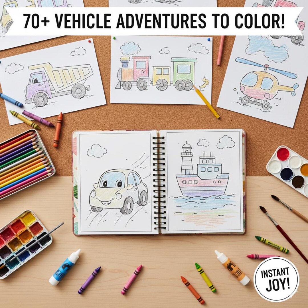 70-page Vehicle Coloring Book for Kids - Etsy