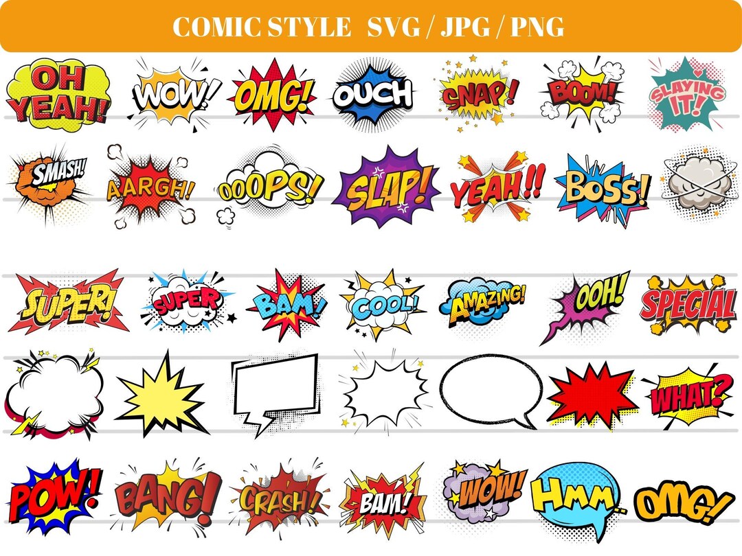 Bundle of Comic Style Action Bubbles, Comic Cartoon Style, Birthday ...